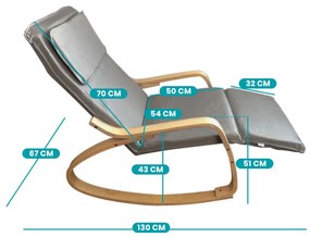 Houpací křeslo, s nastavitelnou opěrkou nohou - šedé