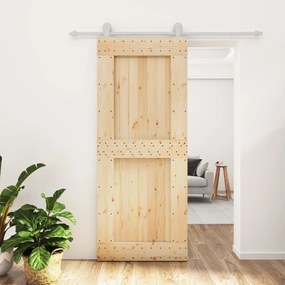 Posuvné Dveře S Kováním 85 X 210 Cm Masivní Borové Dřevo