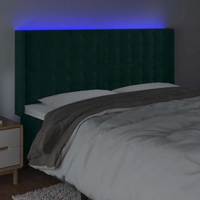 Čelo postele s LED tmavě zelené 203 x 16 x 118/128 cm samet 3124551