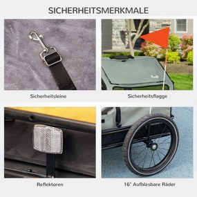 Přívěs pro psy PawHut 3 v 1, přívěs na kolo s odrazkami pro malé psy do 10 kg, Oxford Grey |