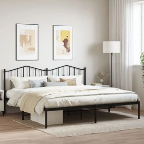 Kovový rám postele s čelem černý 200 x 200 cm