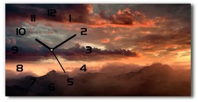 Wallmuralia Skleněné hodiny na stěnu Západ slunce hory 60x30 cm