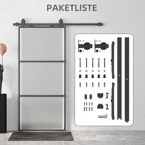 HOMCOM Posuvné Dveře s Hardwarem - Skleněné Posuvné Dveře s Mechanismem Tichého Zavírání pro Koupelnu, Obývací Pokoj a Kuchyni 91,4x203,2 cm Černé