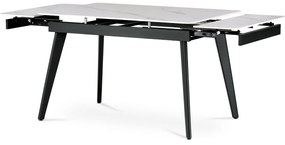 Jídelní stůl 120+30+30x80 cm, keramická deska bílý mramor, kov, černý matný lak - 1