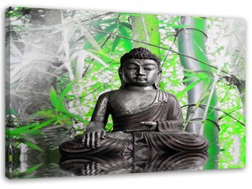 Obraz na plátně Buddha se zelenými listy - 60x40 cm