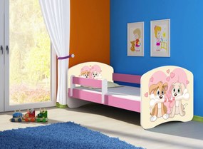 Dětská postel - Zamilovaní pejsci 2 160x80 cm růžová