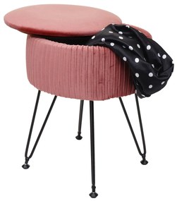Taburetka s úložným prostorem K47 - samet, v45 x Ø33 cm - Růžová / černá