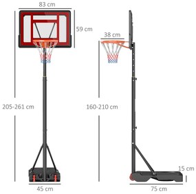 HOMCOM Basketbalový stojan venkovní s kolečky, výškově nastavitelný basketbalový koš 160-210 cm se stojanem, zadní stěna 83x59 cm, pro teenagery na d…
