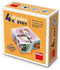 Dino Dřevěné kostky Zvířata, 4 kostky