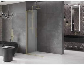 Mexen Velar L, posuvná sprchová zástěna Walk-in 100 x 200 cm, 8mm sklo námraza, zlatá matná, 871-100-003-33-55
