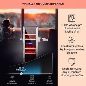 Klarstein Vinovilla Duo 17, vinotéka, 53 l/17 lahví, 2 zóny, 3 barvy LED osvětlení, skleněné dveře