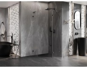 Mexen Lunar, L pětiúhelníkový sprchový kout s pravým sklonem 80 x 80 cm, 8mm čiré sklo, grafitový profil, 831L-080P-080L-95-00-P