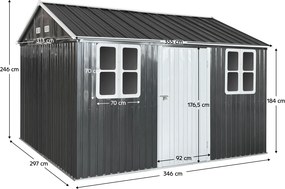 Plechový zahradní domek na nářadí, antracitová, 3,6x3,1x2,5 m, GABKO