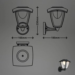 BRI 3929015 LED nabíjecí nástěnné svítidlo, venkovní, retro, dotykový vypínač, vyměnitelné baterie, vč. USB-C kabelu, stmívatelné, IP44, černá - BRILONER