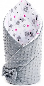 Oboustranná zavinovačka z Minky New Baby 75x75 cm teddy šedá hvězdičky růžové