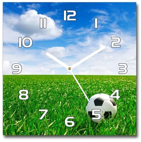 Wallmuralia Skleněné hodiny čtverec Fotbal na louce 30x30 cm
