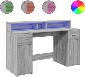 Psací stůl s LED šedý sonoma 140 x 55 x 91 cm kompozitní dřevo 3309425