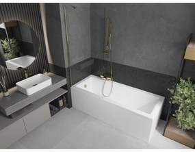 Mexen Next, vanová zástěna 1-křídlová 80 x 150 cm, fixní křídlo, 6 mm čiré sklo, zlatý profil, 895-080-000-00-00-50