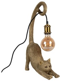 Stolní lampa ve tvaru zlaté protahující se kočky držící žárovku ocasem – 31x17x49 cm