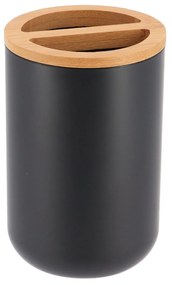 Koupelnový pohár na kartáčky Besson, černá/s dřevěnými prvky, 300 ml