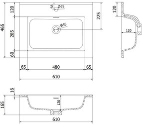Mexen Otis, umyvadlo na zapuštění 61 x 46,5 cm, bílá lesklá, 25186000