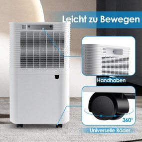 Costway 15㎡ Odvlhčovač 15 L Odvlhčovač se 3 režimy Mobilní odvlhčovač, bílý