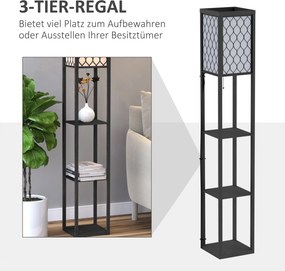 HOMCOM Stojací lampa s policemi Stojací lampa, interiérové osvětlení, E27, do 40W, do obývacího pokoje/ložnice, dřevo, černá, 26x26x160 cm
