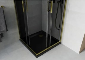 Mexen Rio, čtvercový sprchový kout s posuvnými dveřmi 70 (dveře) x 70 (dveře) x 190 cm, 5mm šedé sklo, zlatý profil + černá sprchová vanička SLIM, 860-070-070-50-40-4070G