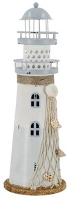Bílo-modrá kovová dekorace maják s Led Lighthouse - Ø 10*28 cm