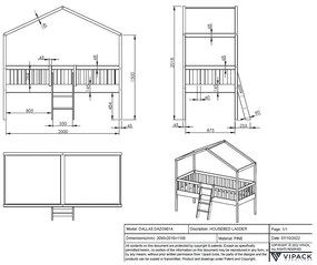 Bílá vyvýšená domečková dětská postel z borovicového dřeva 90x200 cm DALLAS – Vipack