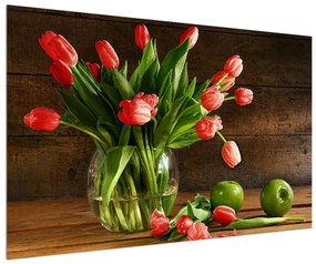 Obraz červených tulipánů ve váze (120x80 cm)