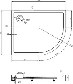 Mexen Flow+ sprchová vanička půlkruhová asymetrická levá 100 x 80 cm, černá mat - 46Q708010LH