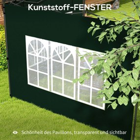 Outsunny Boční Zdi pro Altán 3x3 m a 3x6 m - Sada 2 Stěn s Okny 293x193 cm Tmavě Zelená