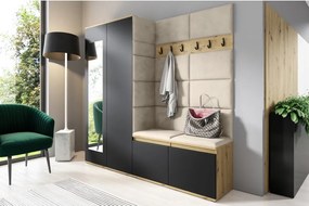 Eka Předsíňová stěna s čalouněnými panely Trinity 8 - Dub Artisan s černou / Tmavá krémová 2302