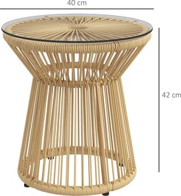 Outsunny Kulatý konferenční stolek Konferenční stolek se skleněnou deskou Dutý bubnový design Zahradní stolek na terasu Kovová béžová |