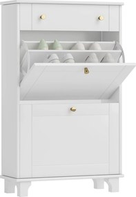 HOMCOM Úzký Botník do Předsíně se 2 Sklápěcími Zásuvkami a 1 Vyndavací Zásuvkou pro 8 Párů Bot 60x23,5x98,5 cm Bílý | Aosom