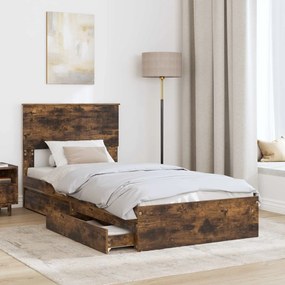 Postel s úložným prostorem se zásuvkou Kouřový dub 90 x 200 cm 3410837