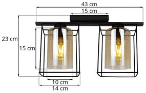 Stropní svítidlo Hella Cage, 2x medové skleněné stínítko v kovovém rámu