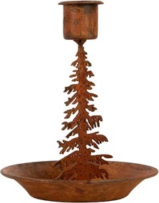 Rezavý rustikální svícen na úzkou svíčku stromek Tree Rust - Ø 11*13 cm