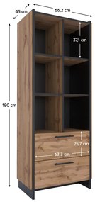 Kondela Otevřený regál, dub wotan/černá, AMONI 2S