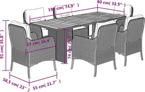 7dílný zahradní jídelní set s poduškami šedý polyratan 3211898