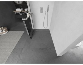 Mexen Kioto+, sprchová zástěna Walk-In s poličkou a věšákem 80 x 200 cm, 8mm čiré sklo černý vzor, ​​broušená ocel profil, 800-080-121-97-77