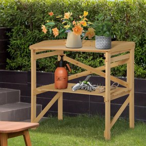 Dřevěný květinový stolek Outsunny s policí 80x40x84cm, světle hnědý, ideální pro zahradu a balkon | Aosom.de