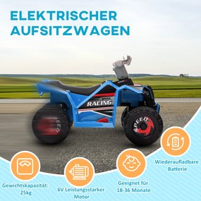 HOMCOM dětská elektrická čtyřkolka, mini elektrická čtyřkolka s funkcí jízdy vpřed a vzad, 6 V elektrické vozidlo pro děti 1,5-3 roky, 2,5 km/h, modr…