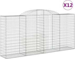 Klenuté gabionové koše 12ks 300x50x140/160cm pozinkované železo 3146747