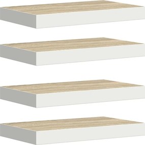 Plovoucí nástěnné police 4 ks dub a bílé 50 x 23,5 x 3,8 cm MDF 326575
