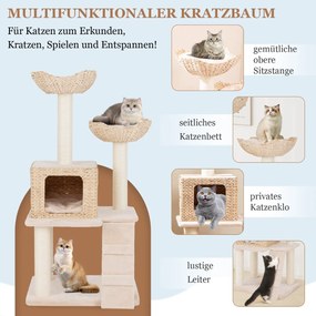 Costway Cattail cat tree se sisalovými sloupky a sedadlem a domečkem pro kočky