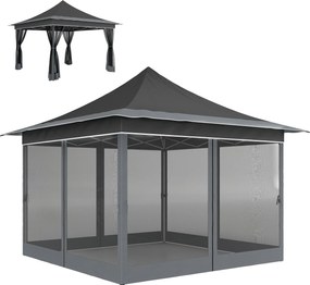 Skládací altán Outsunny 3,5x3,5x3 m s nastavitelnou výškou, 4 síťované stěny, UV50+ ochrana, voděodolný a přenosná taška pro venkovní oslavy a kempová