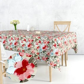 Ervi bavlněný ubrus na stůl obdélníkový - květiny na béžovém