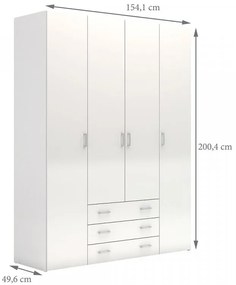 FALCO Čtyřdveřová  šatní skříň Home 10 bílá/bílý lesk
